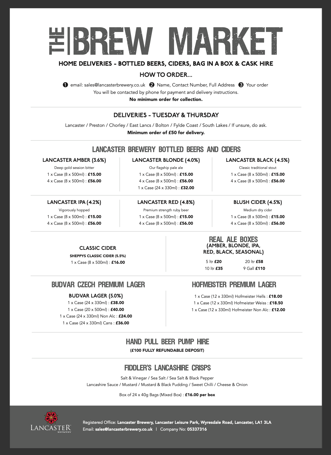 Our Home Delivery Menu | Lancaster Brewery